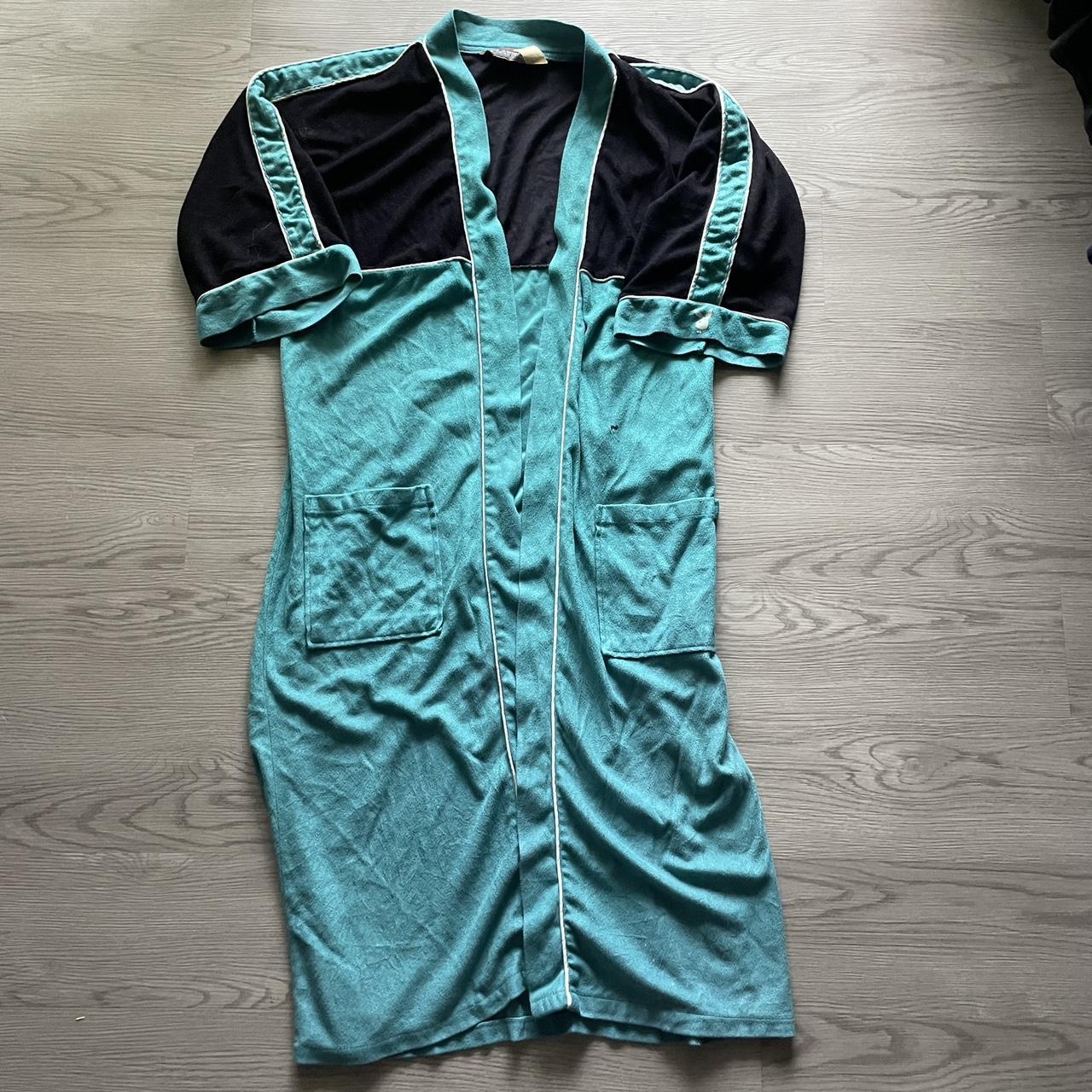 Vintage 80's Playboy Hugh Hefner Black Teal Robe... - Depop