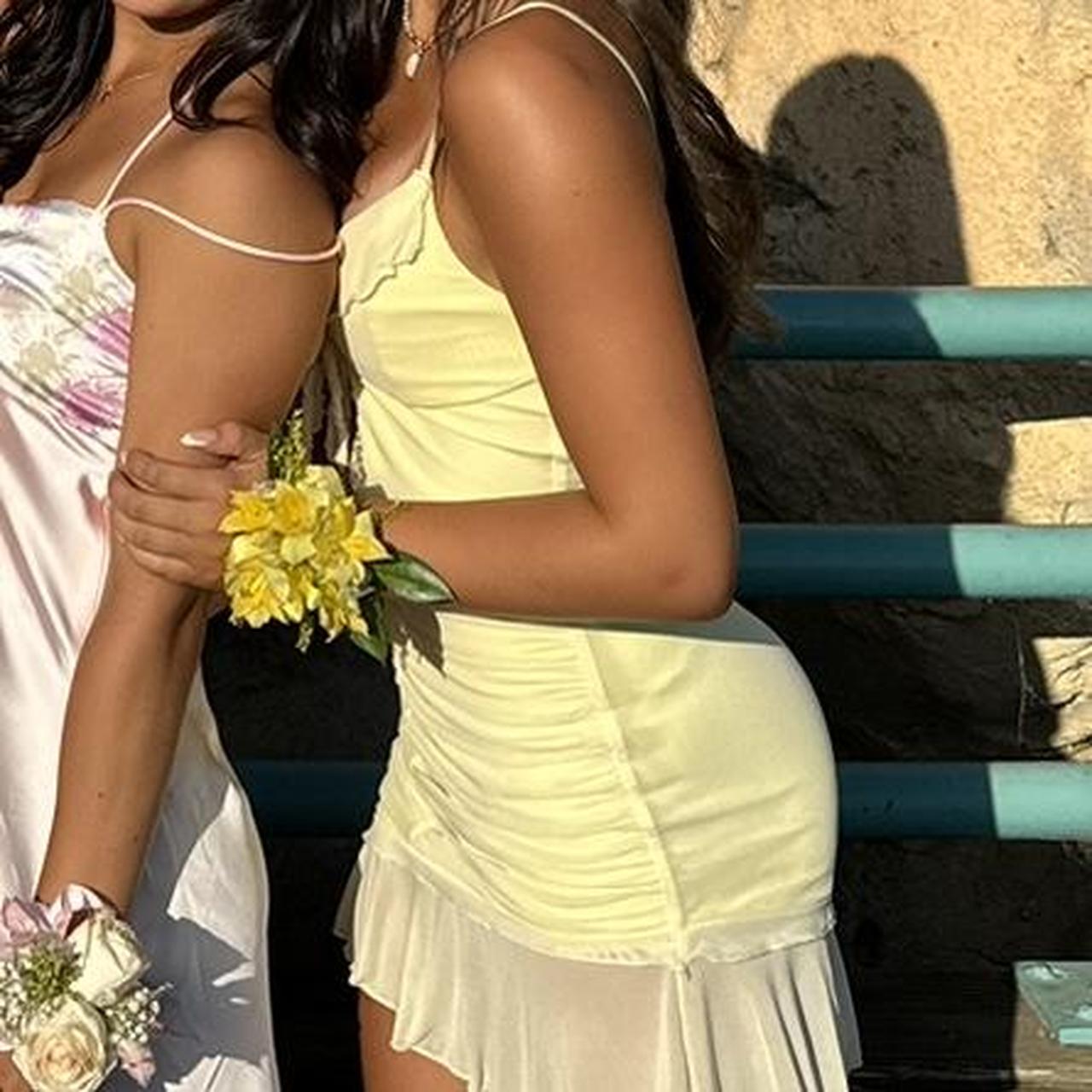 stunning light yellow tiger mist hoco dress - worn... - Depop