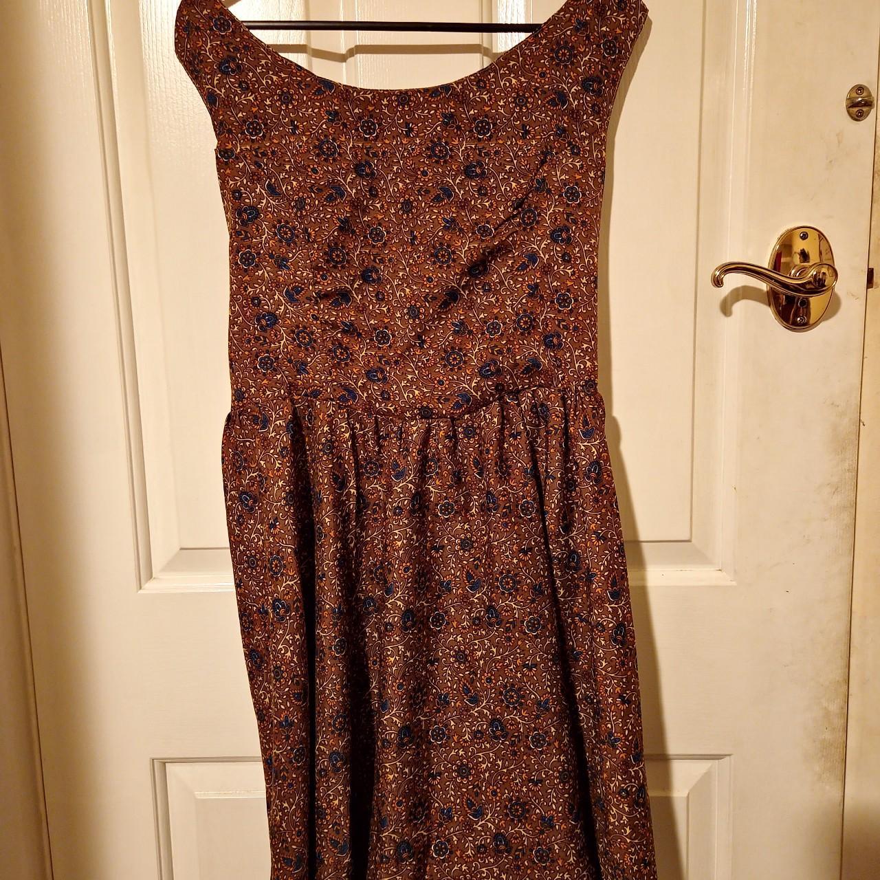 Tree of Life brown silk patterned dress Roughly... - Depop