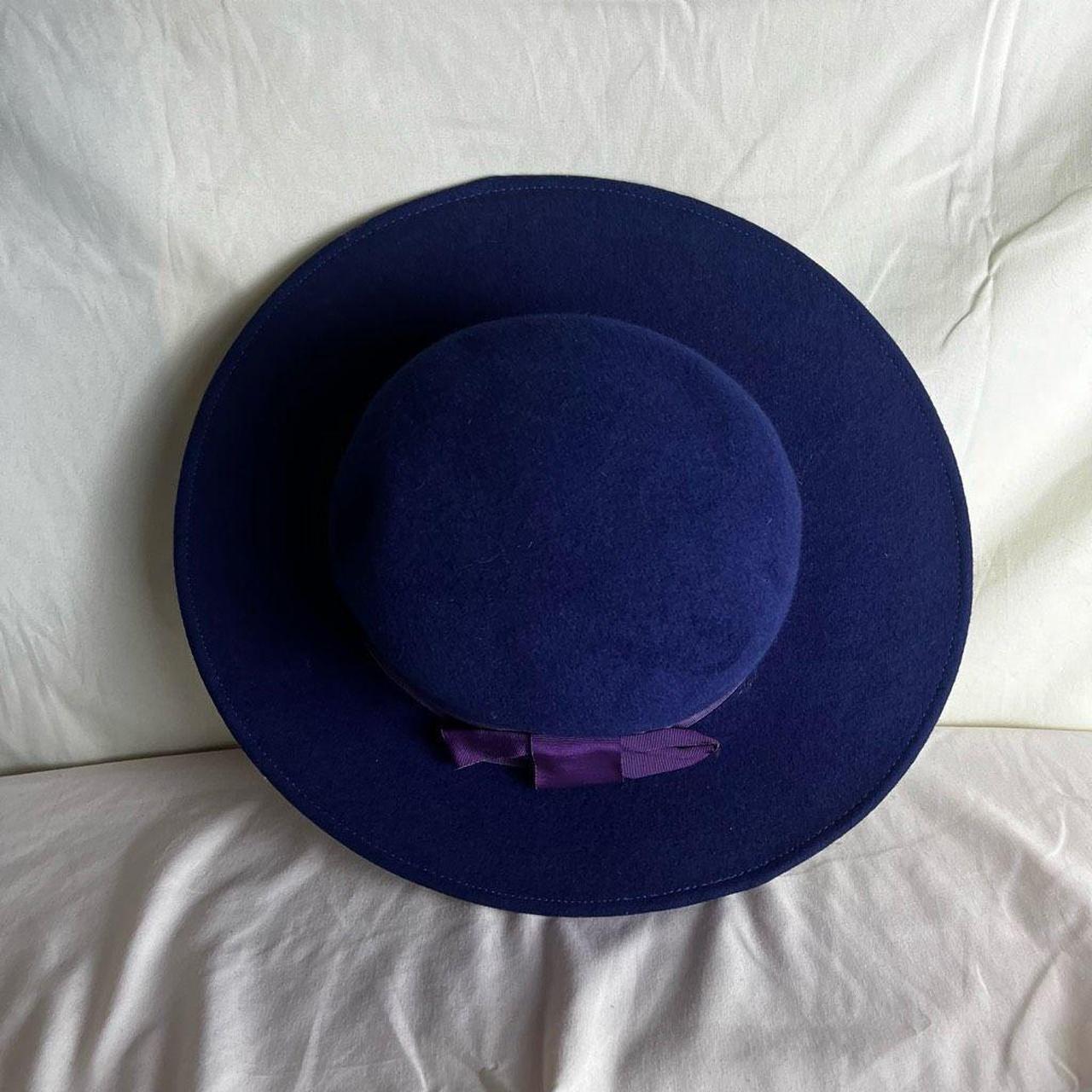 Vintage 100% Wool Felt Hat Wide Brim Navy Blue... - Depop
