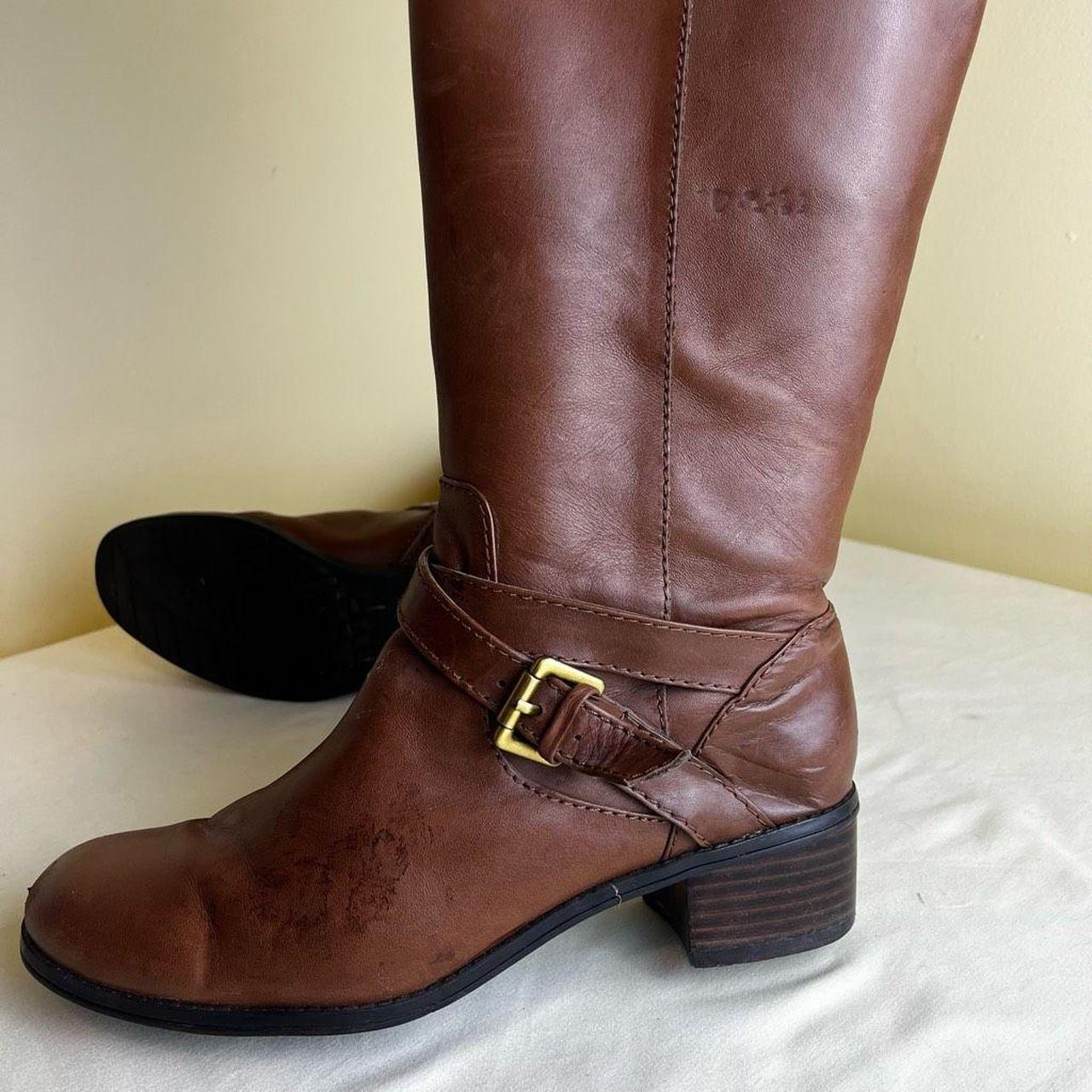 Bandolino Cognac Brown Leather Roding Boot Knee High... - Depop