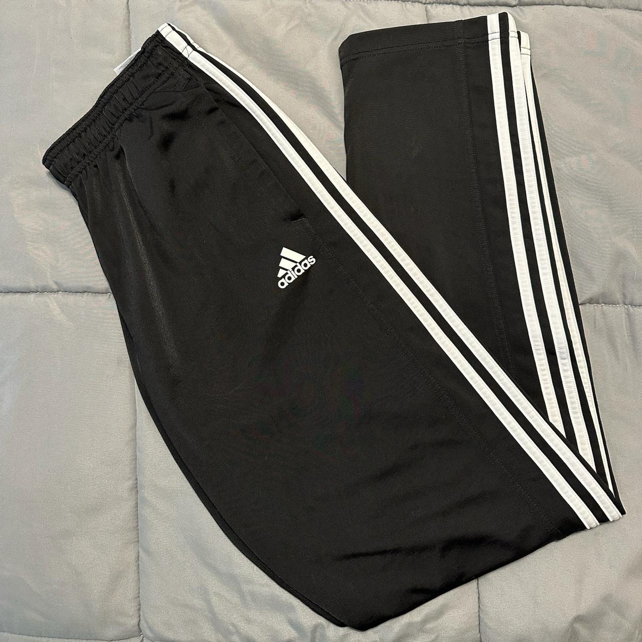 Classic Black Adidas with White Stripes, Size Large.... - Depop