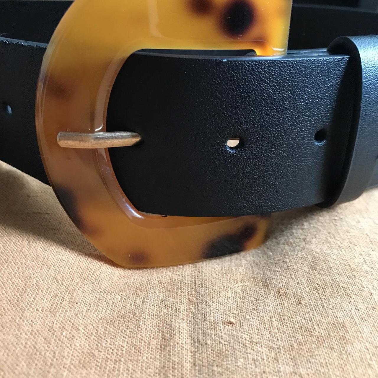 Large black belt with tortoise buckle - Depop