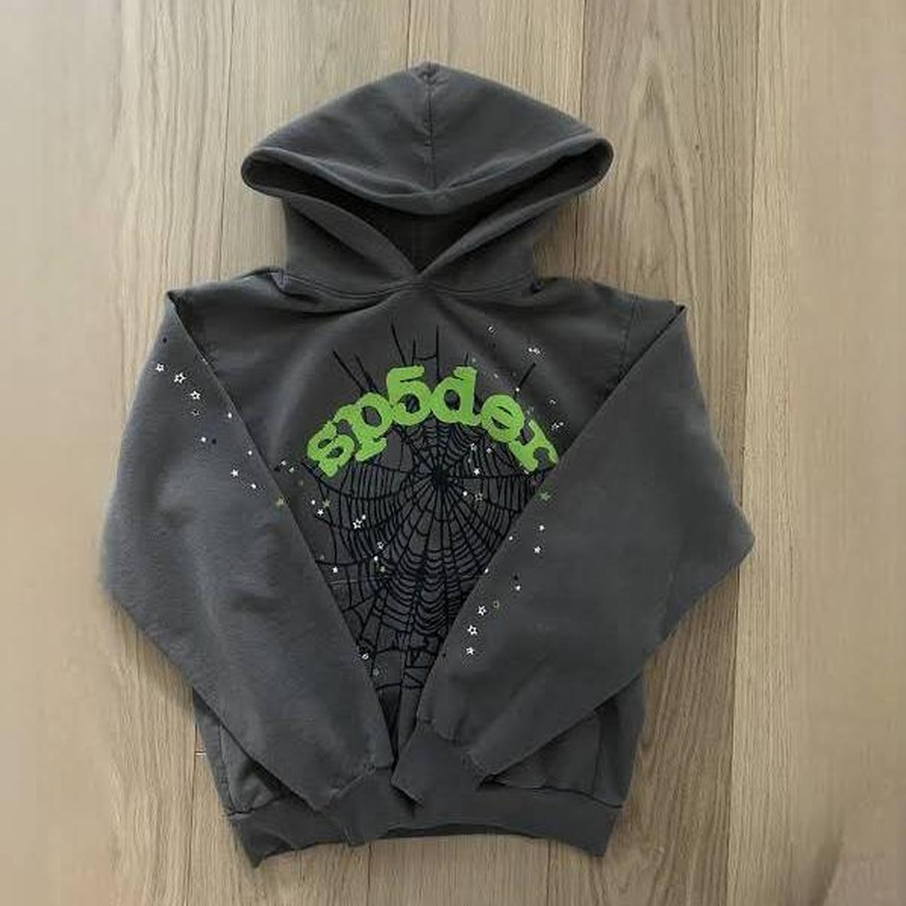 Green and grey spider hoodie - Depop