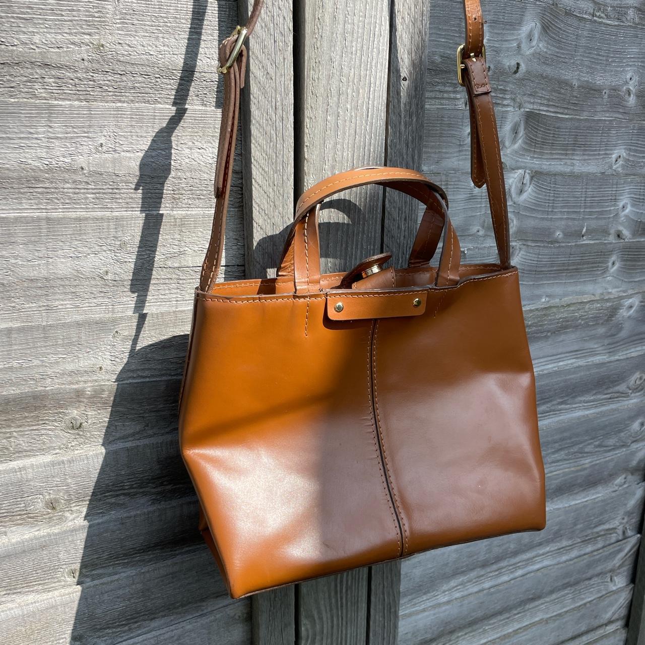 Zara Tan Leather Tote Bag with short and long... - Depop