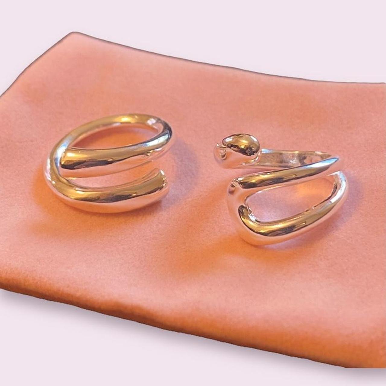 Set of 2 Silver Stainless Steel Wraparound Cybercore... - Depop