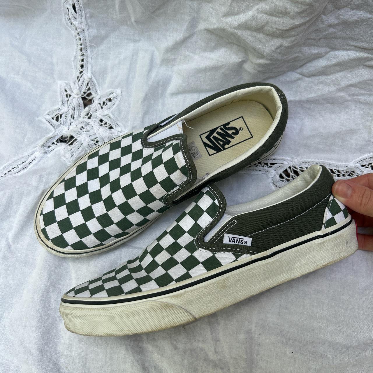 Forest Green checkered vans Women’s size 8 or... - Depop