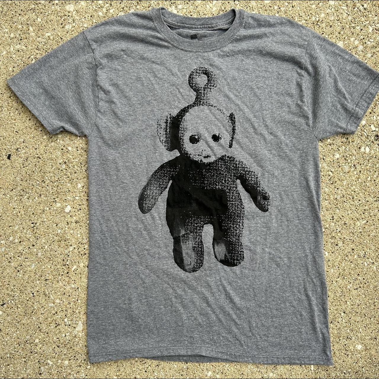 grey shirt with black Teletubbies Po print hand... - Depop