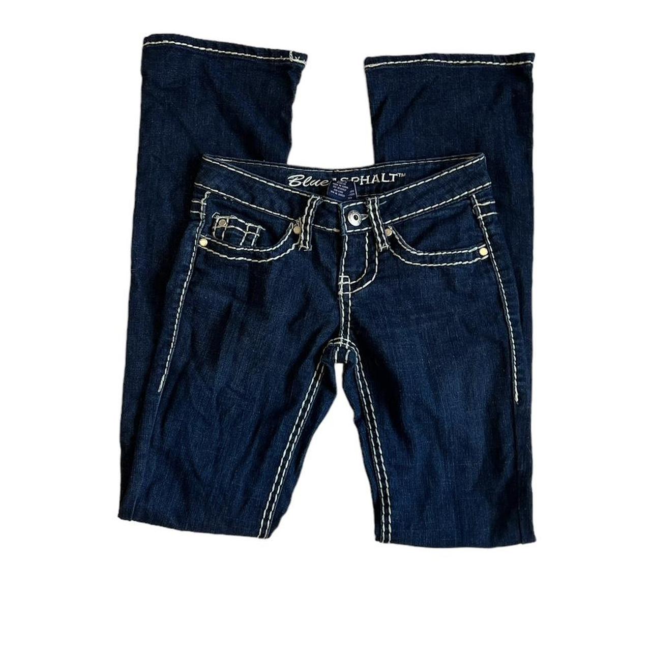 contrast stitch jeans size marked: 0 best fit for:... - Depop