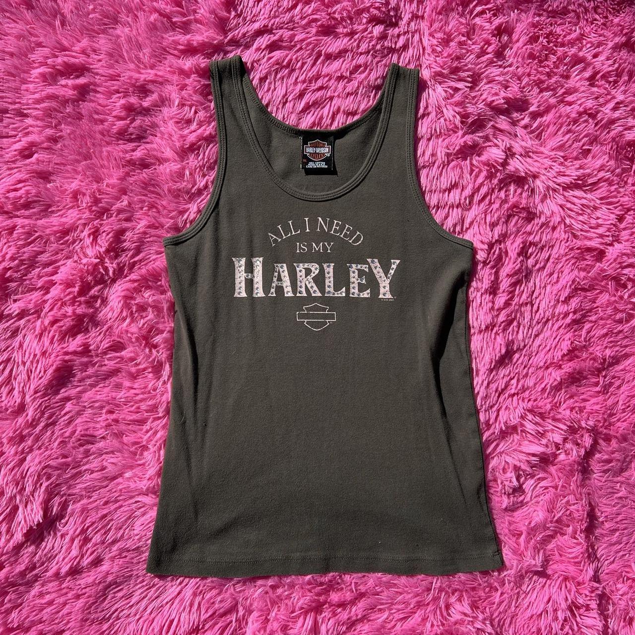 pink and green harley tank top 2005 size marked:... - Depop