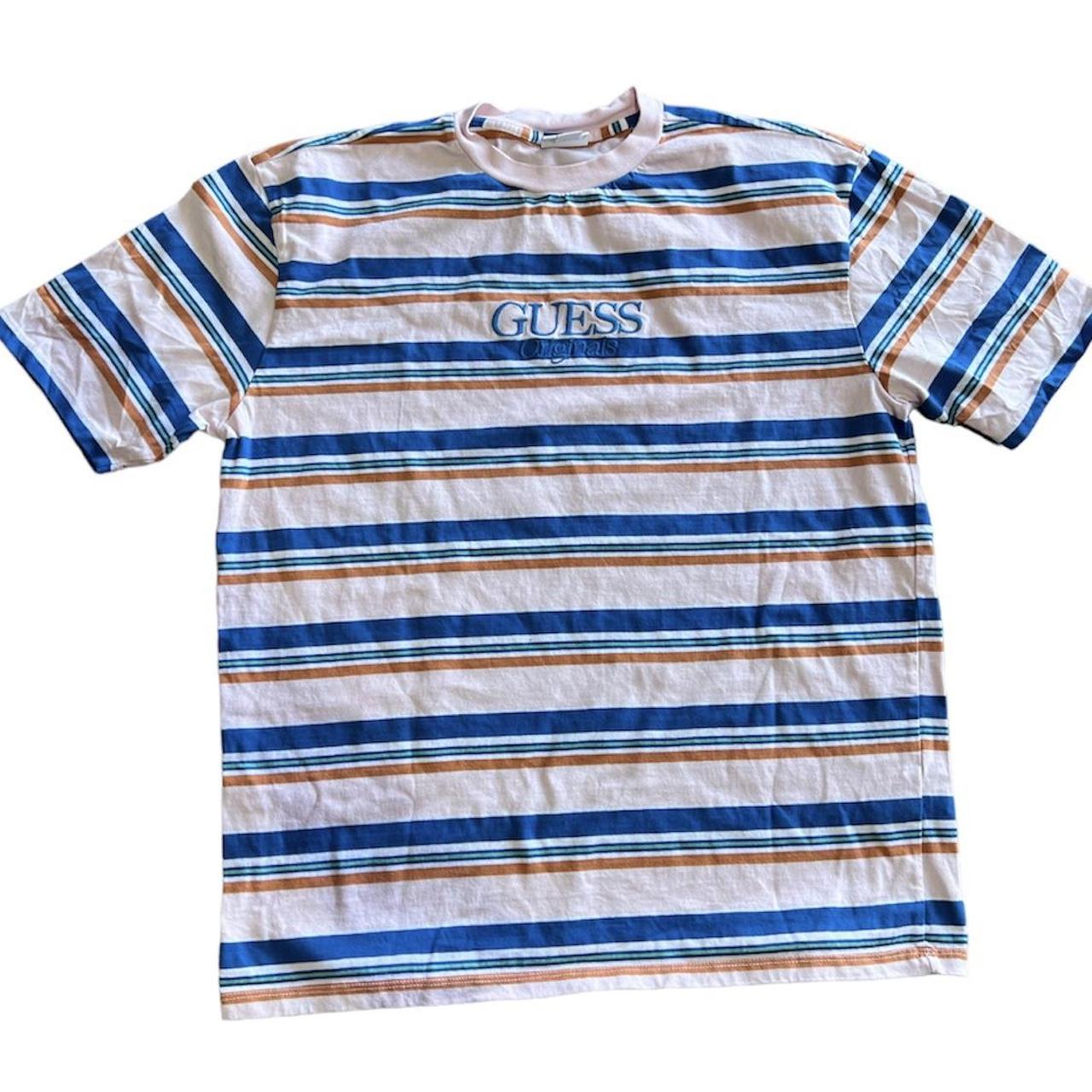 Guess stripes tee Oversized small- 21” x 27”... - Depop