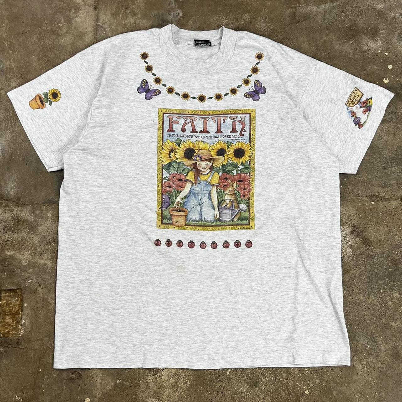 Vintage 90s grey faith flower t-shirt Size XL - Depop