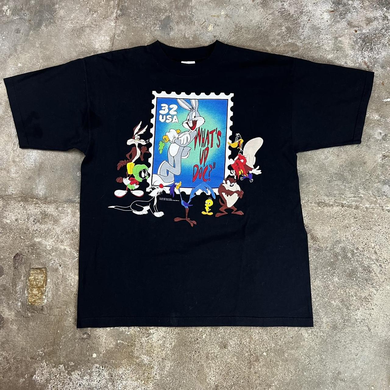 Vintage 1997 What’s Up Doc? Loony Tunes Stamp Black... - Depop