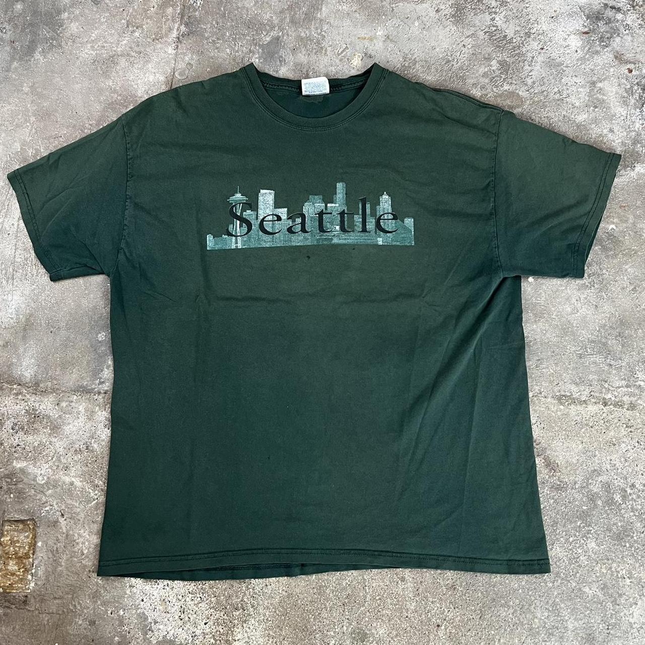 Vintage 90s Faded Green Seattle Skyline... - Depop