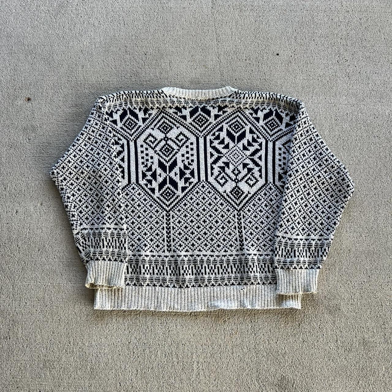 Vintage 90s Cream and Black Grandpa Sweater Cool... - Depop