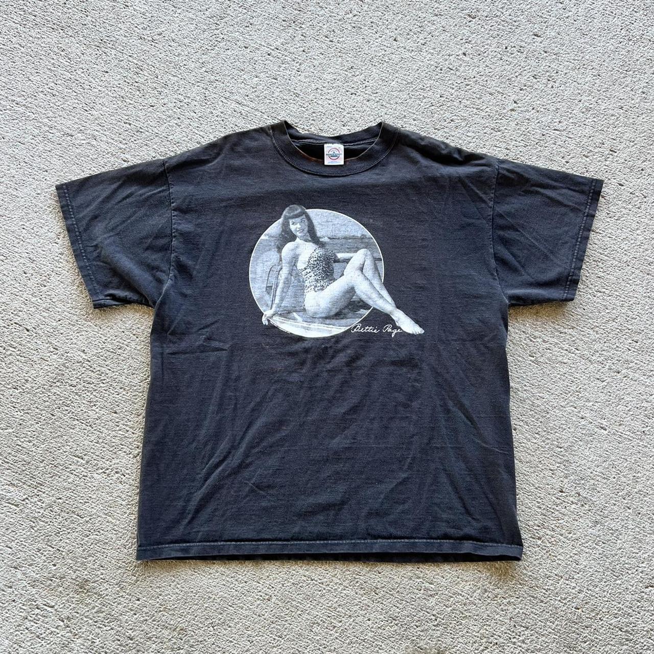 Vintage Rare 90s Bettie Page Black T-shirt - Size... | Depop