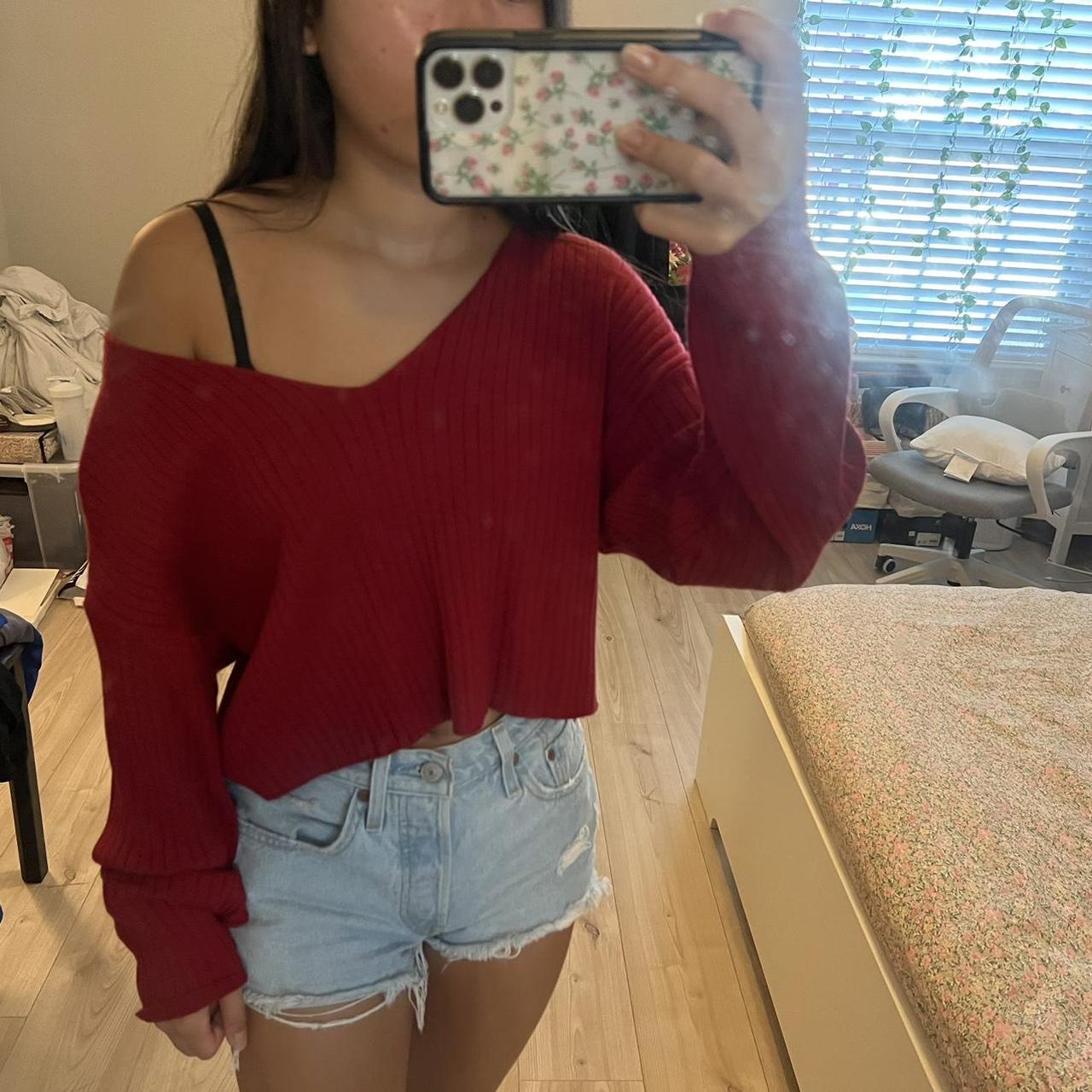 LA hearts red cropped sweater from pacsun - super... - Depop