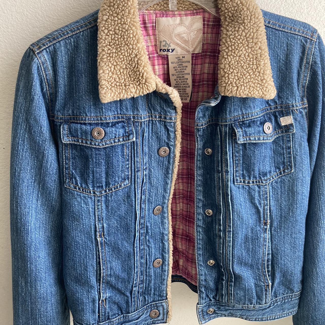 Vintage ROXY Fur Denim Jean Jacket Has two marker... - Depop