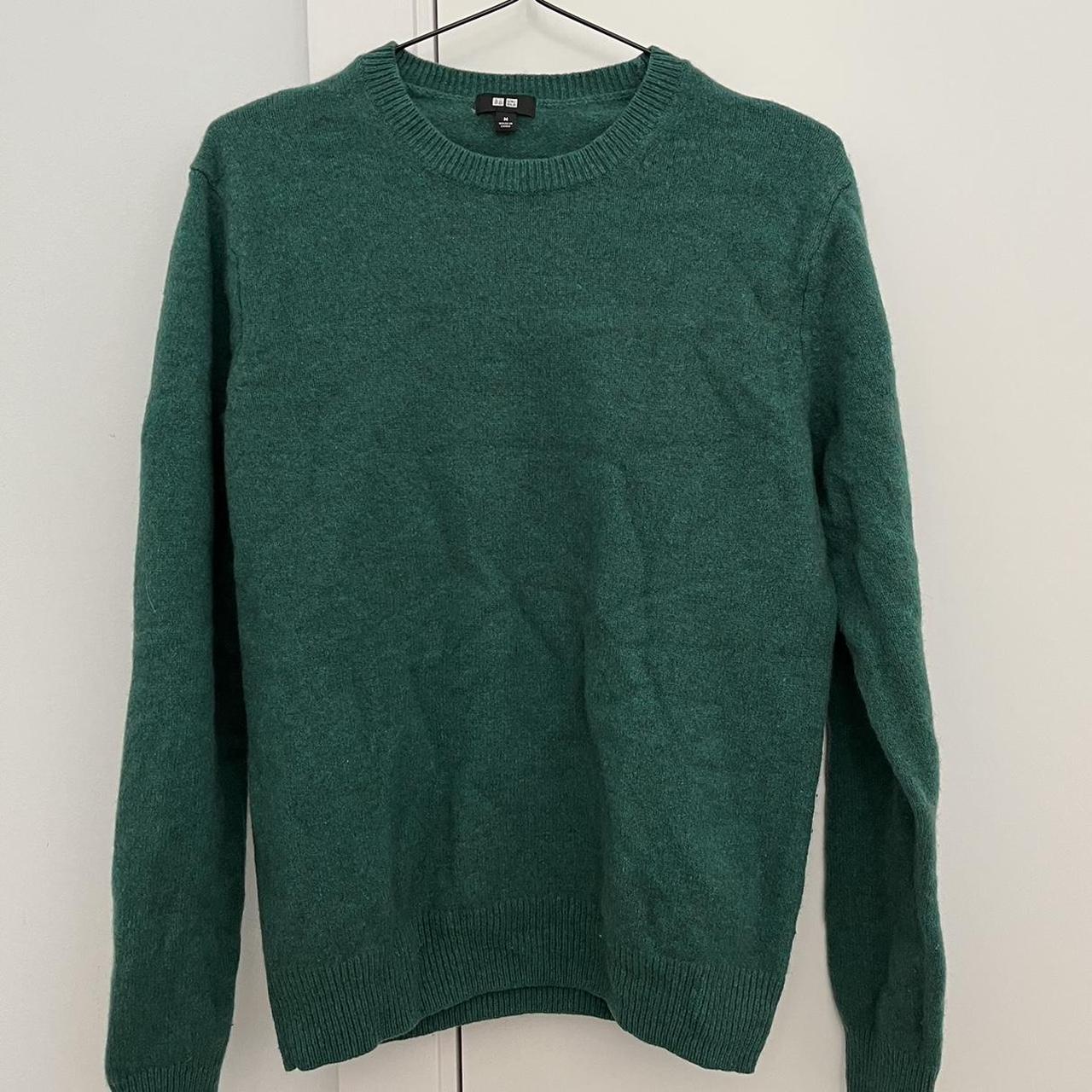 Uniqlo 100% Wool Jumper in Green Tiny hole next to... - Depop