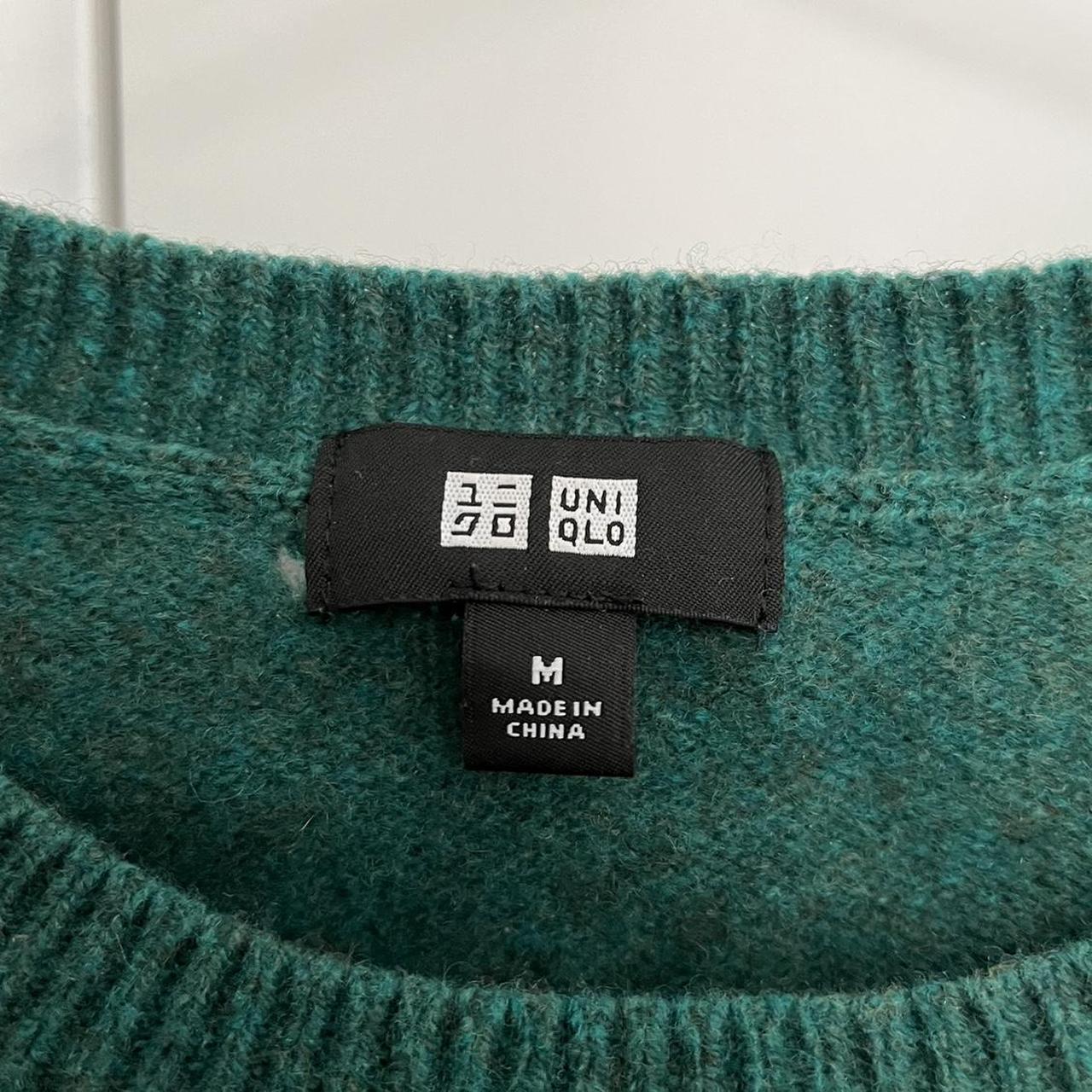 Uniqlo 100% Wool Jumper in Green Tiny hole next to... - Depop