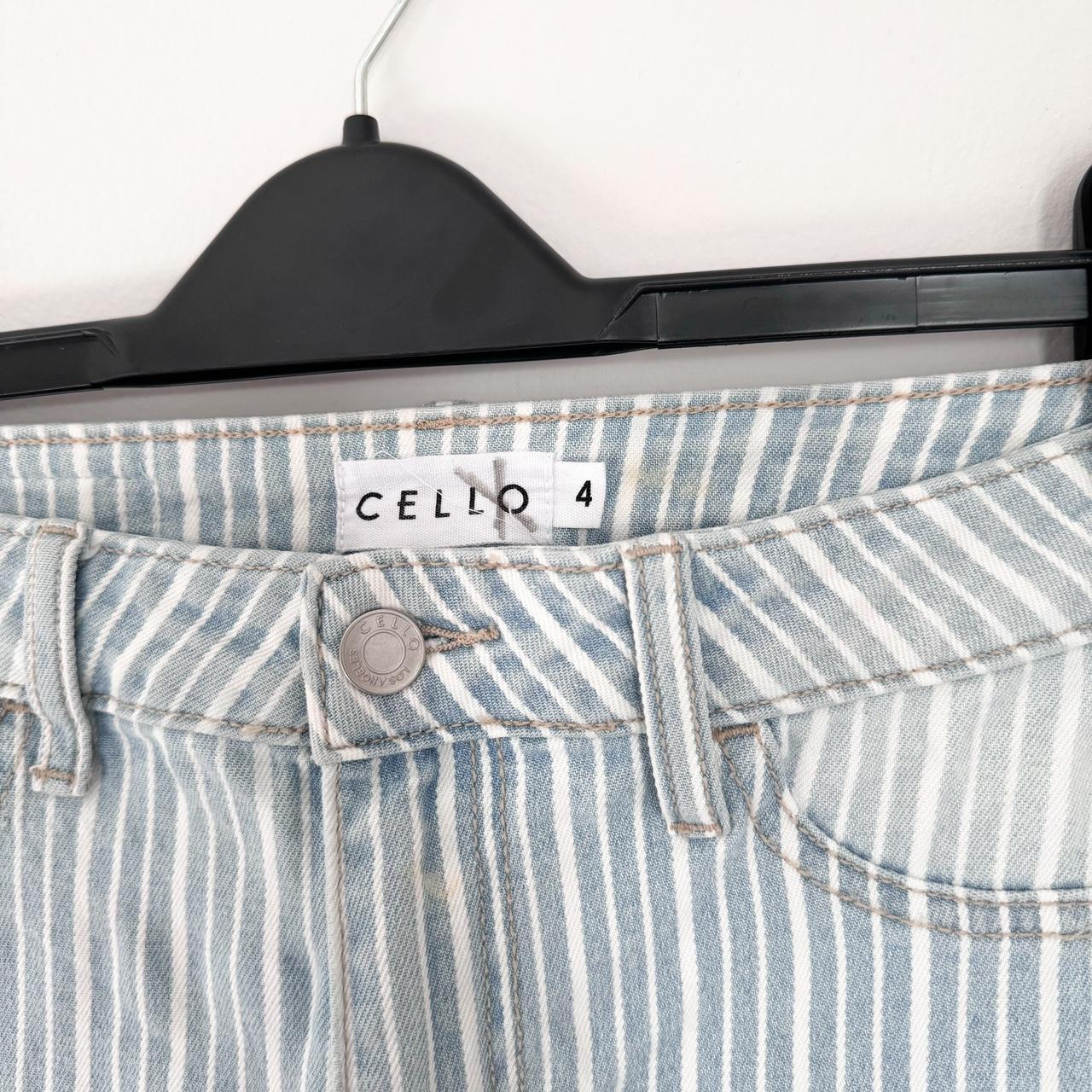 Cello Pinstriped High Rise Flare Jeans Sz... - Depop