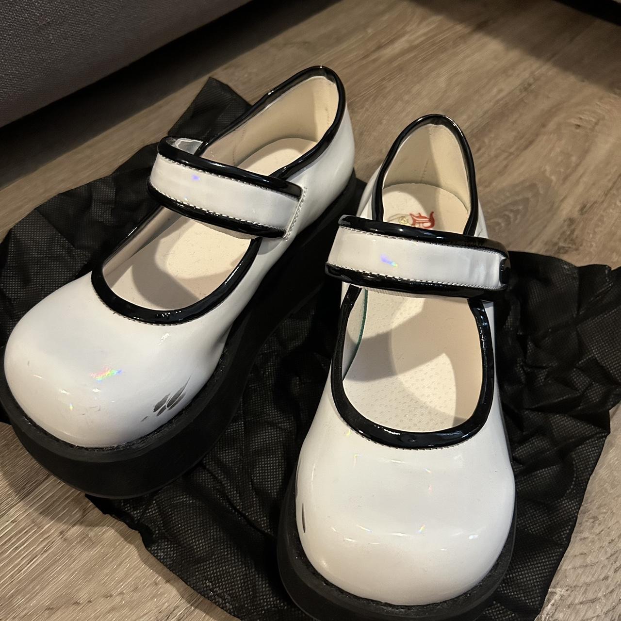 Demonia Sprite 01 Platform Holo White Mary Jane Size... - Depop