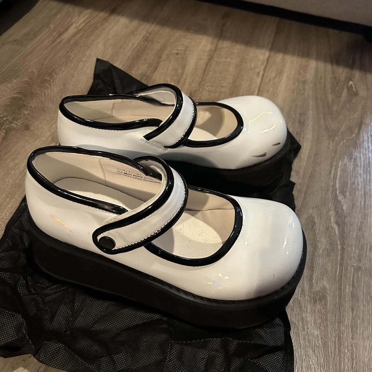 Demonia Sprite 01 Platform Holo White Mary Jane Size... - Depop