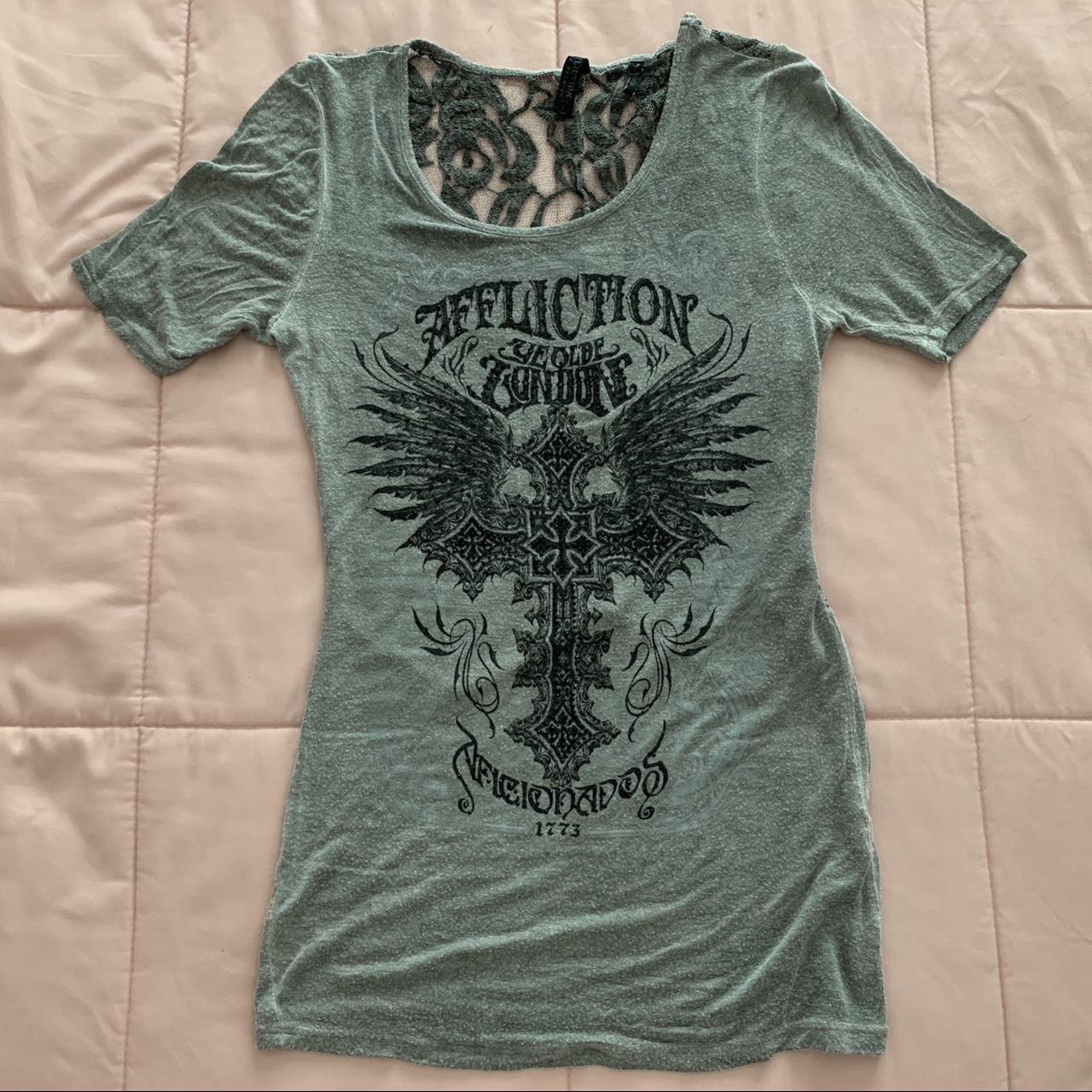 gray affliction lace back top repop :,) cute but i... - Depop