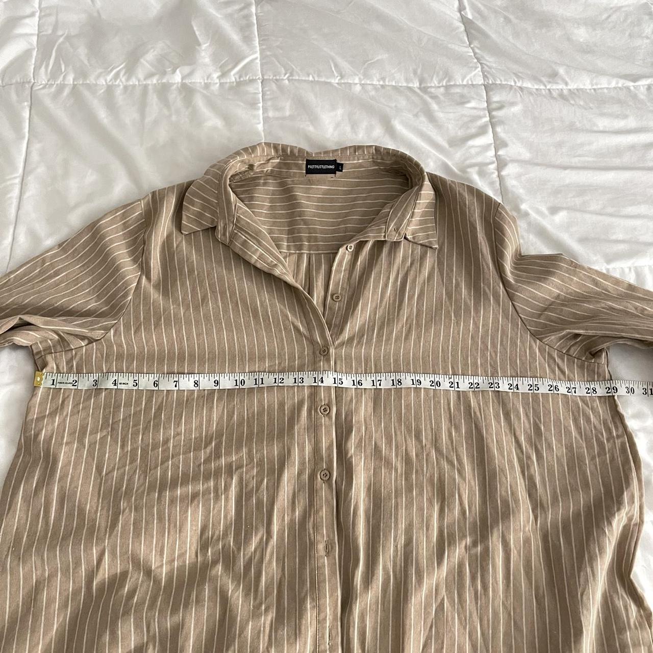 Tan button up with white stripes Has an oversized... - Depop