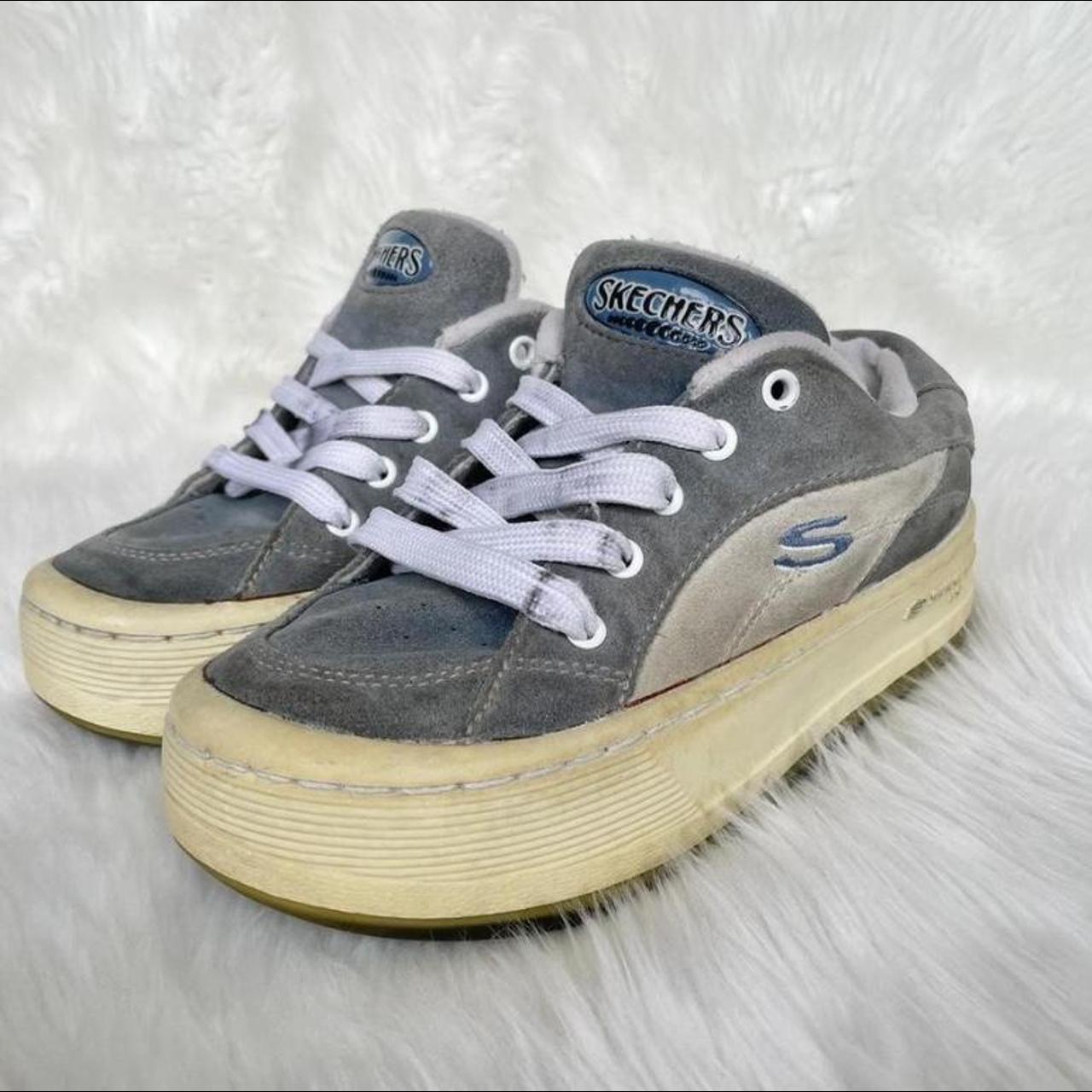 suede blue and white platforms from skechers active.... - Depop