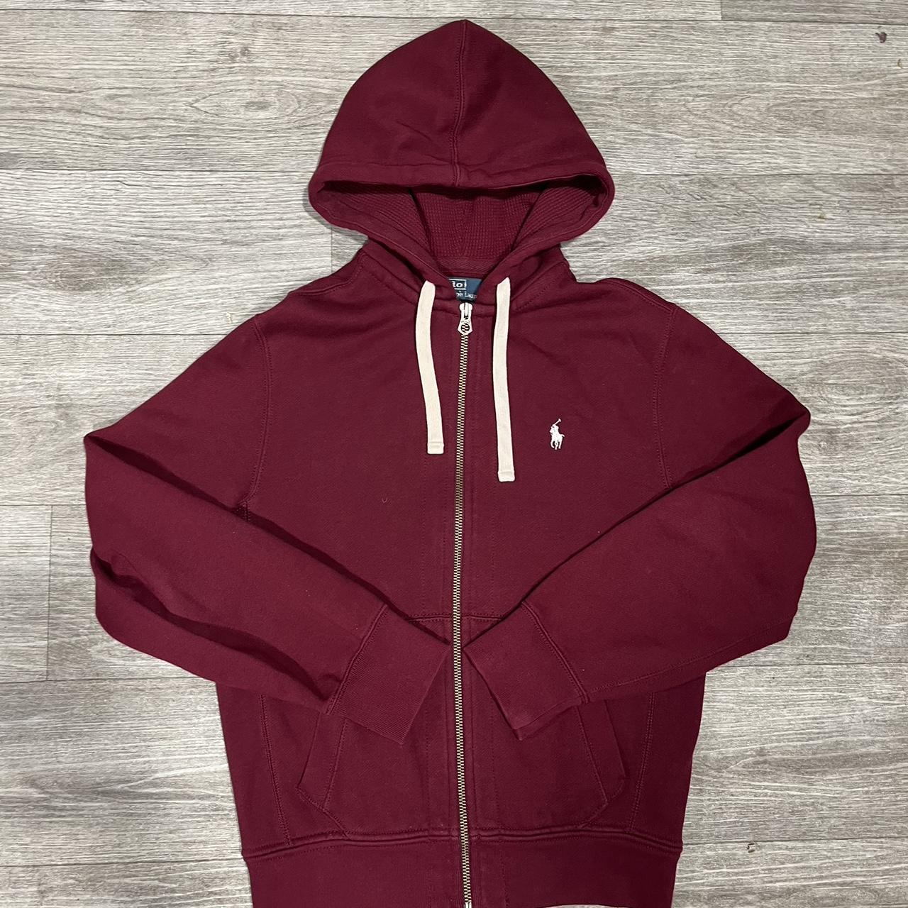 Men’s red Ralph Lauren zip up hoodie size S - Depop