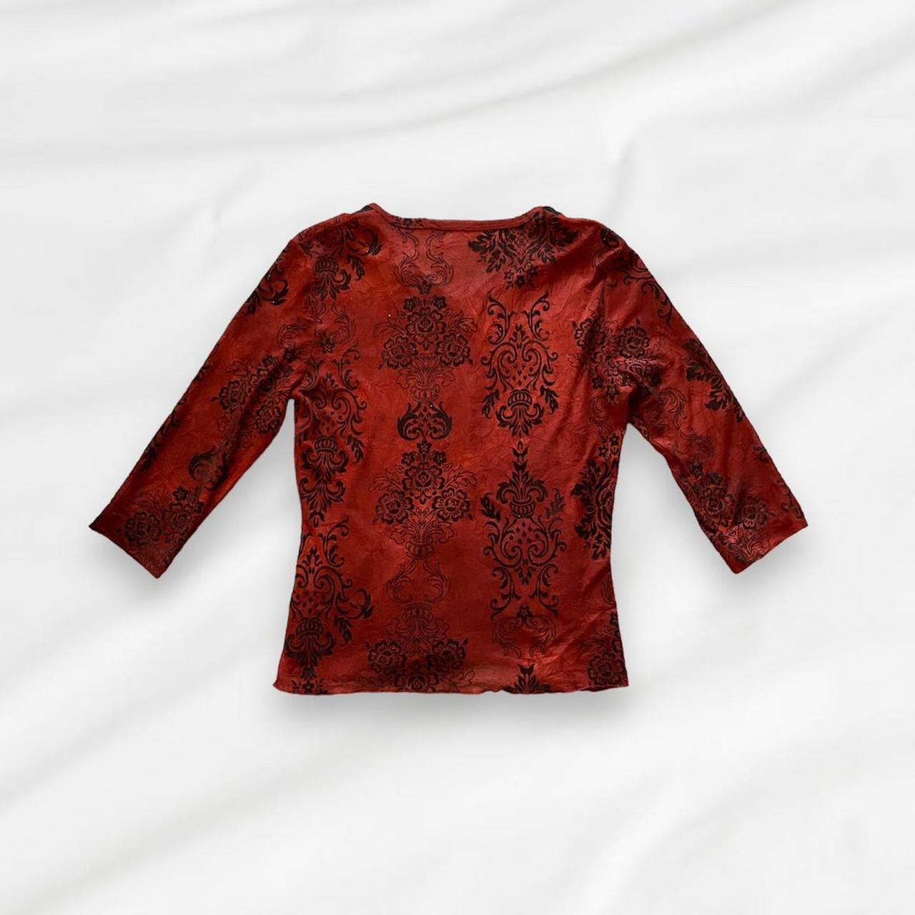 RED AND BLACK MESH TOP - 3/4 length sleeves -... - Depop