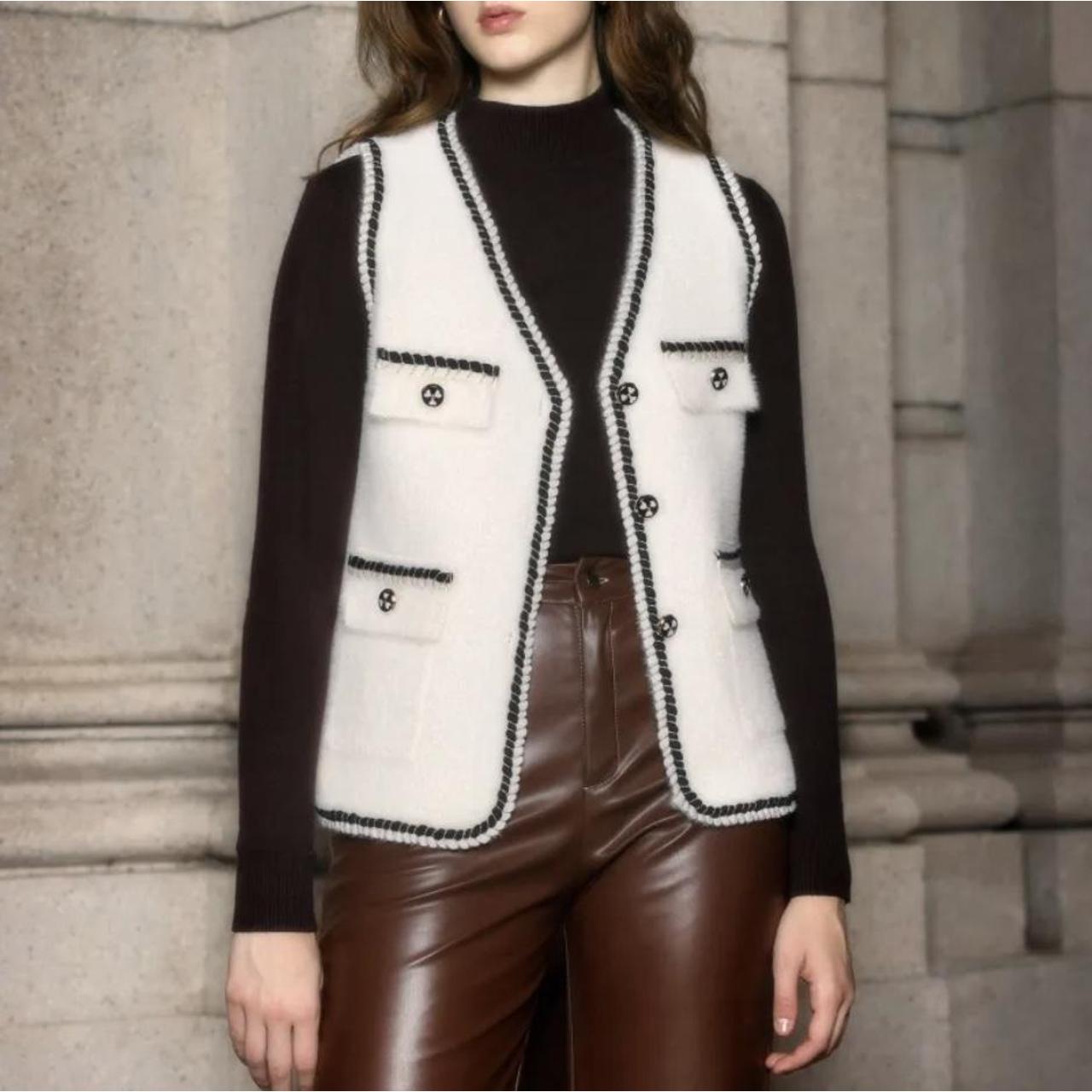 White fluffy button up vest. Like new. Size S. No... - Depop