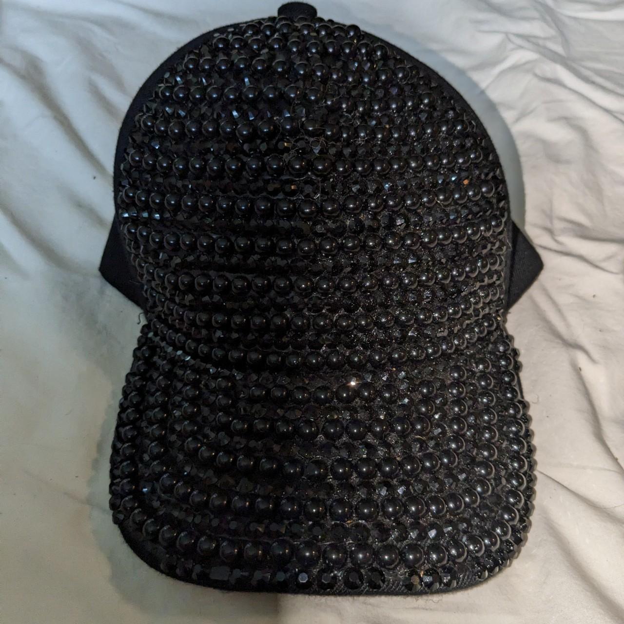 BLACK RHINESTONE HAT CUSTOM - Depop