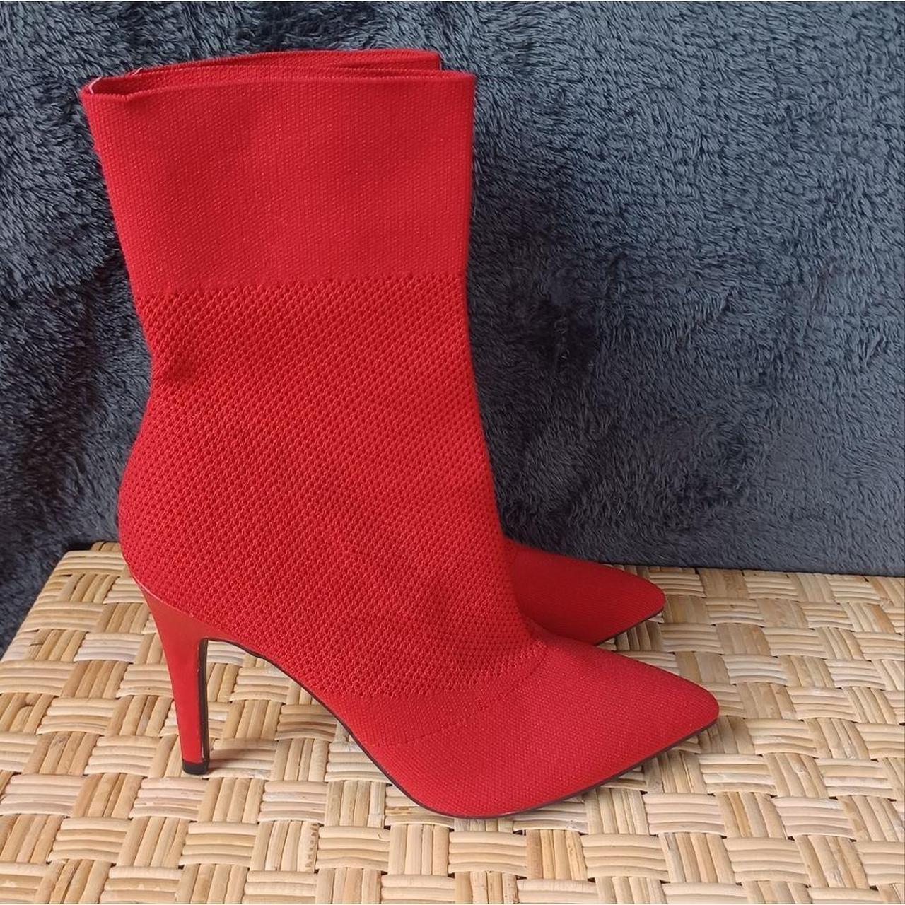 Trash High Heel 6.5 Red Sock Booties Heel Height 4... - Depop
