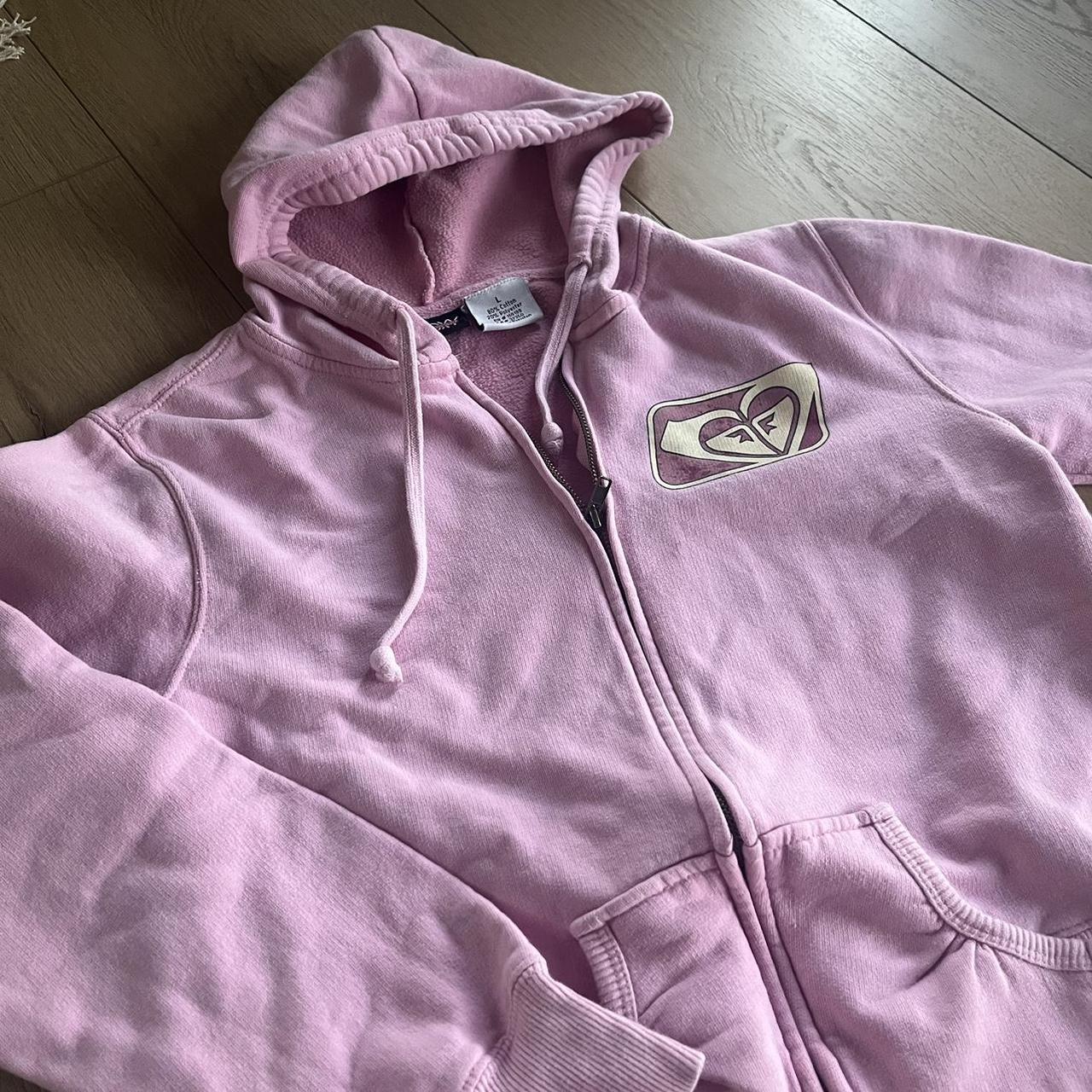 Roxy - Vintage Pink Cropped Zip Up Jacket Hoodie... - Depop