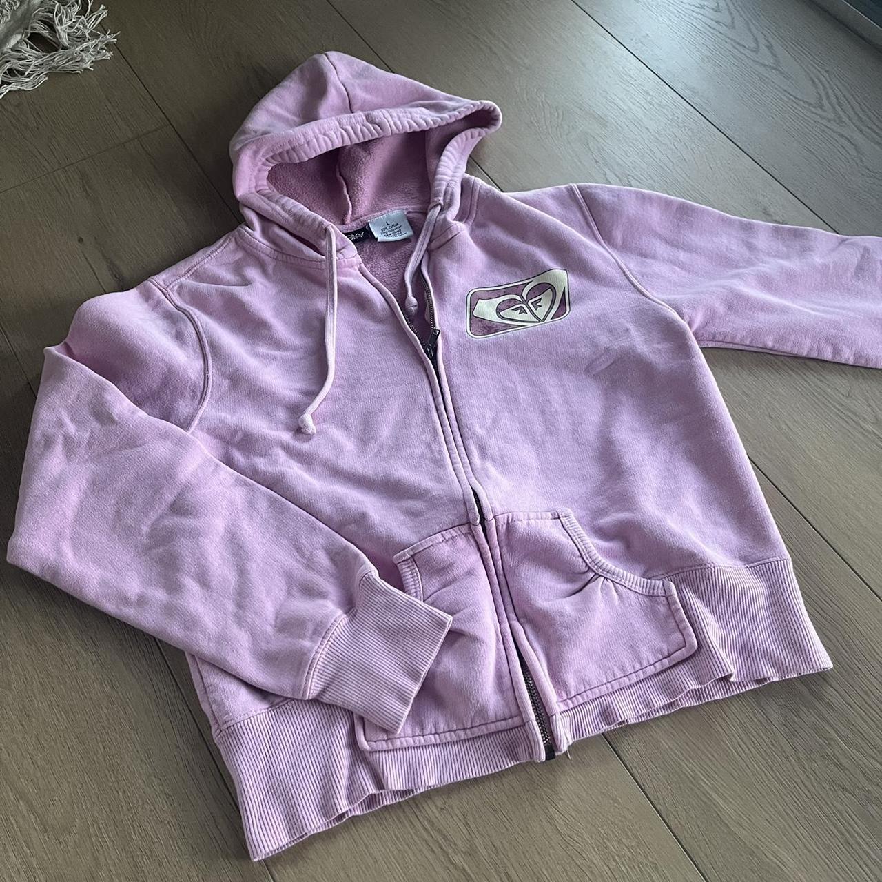 Roxy - Vintage Pink Cropped Zip Up Jacket Hoodie... - Depop