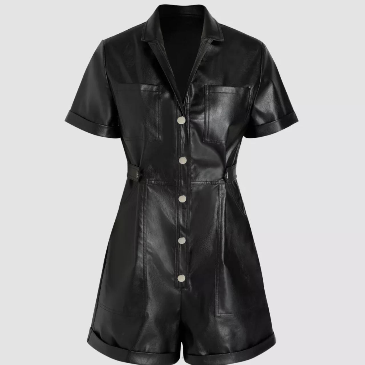 Cider PU solid collar wide leg play suit, never worn... - Depop