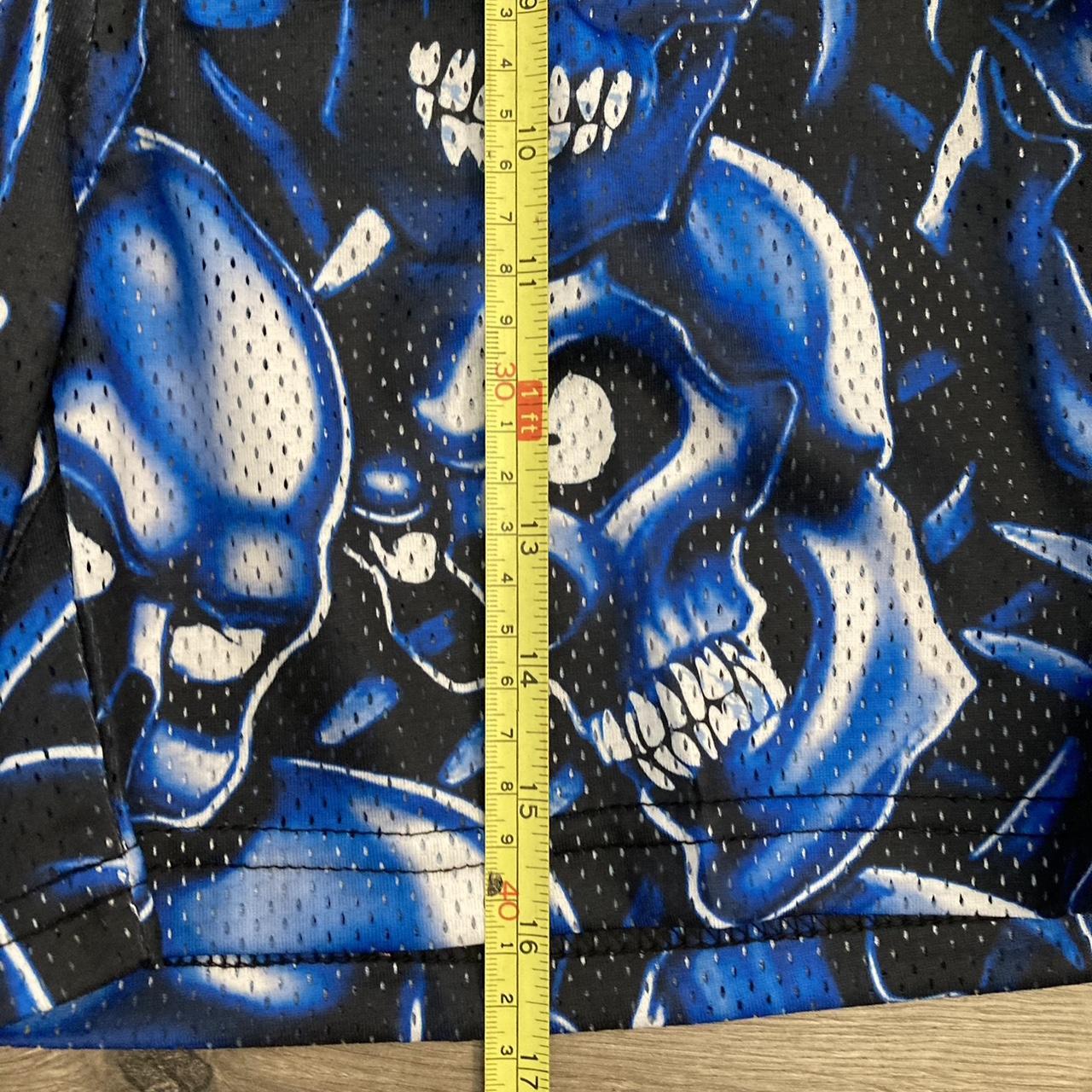Liquid Blue All Over Print Skull Pile Shorts Medium... - Depop