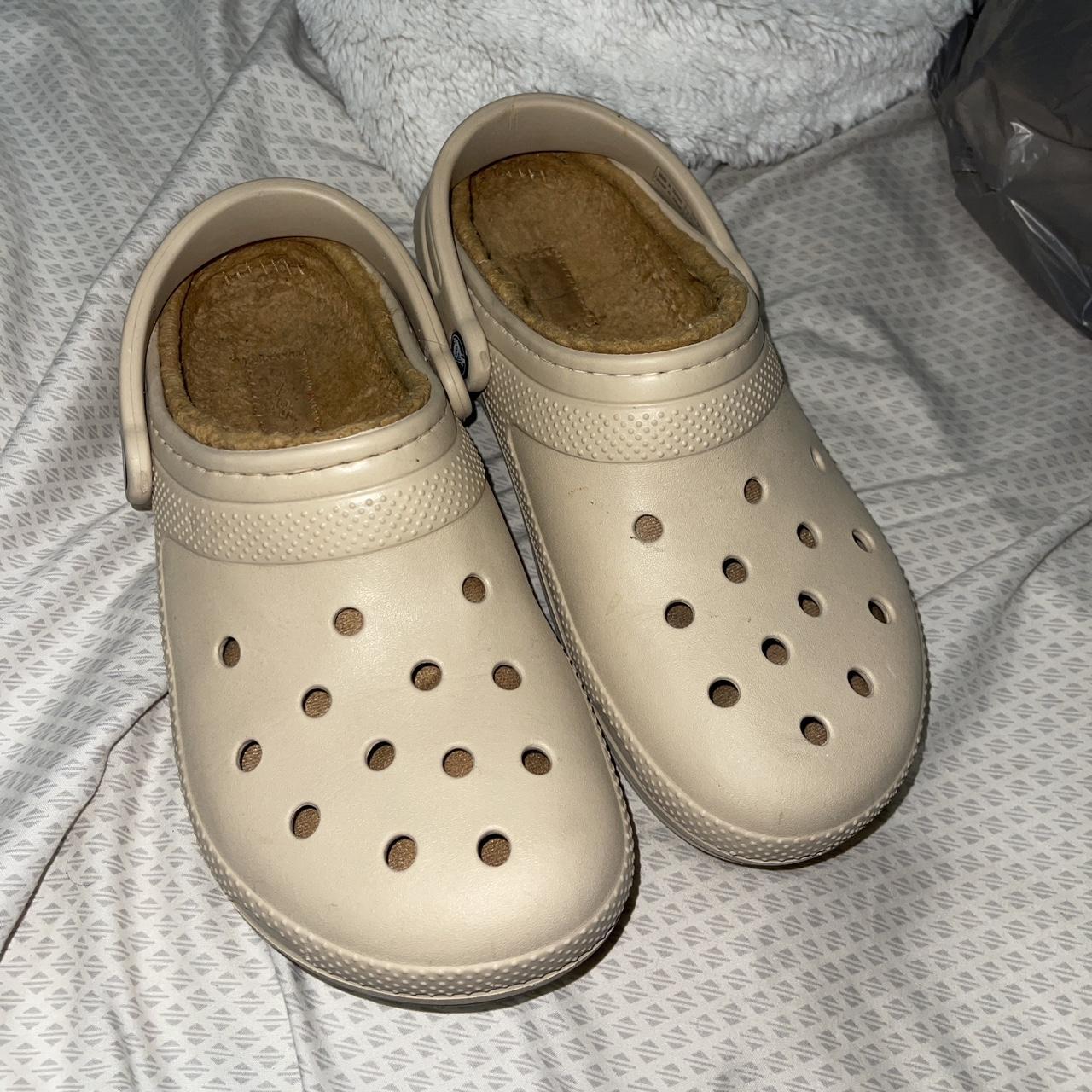 Size 9 fuzzy crocs color classic lined clogs chai color - Depop