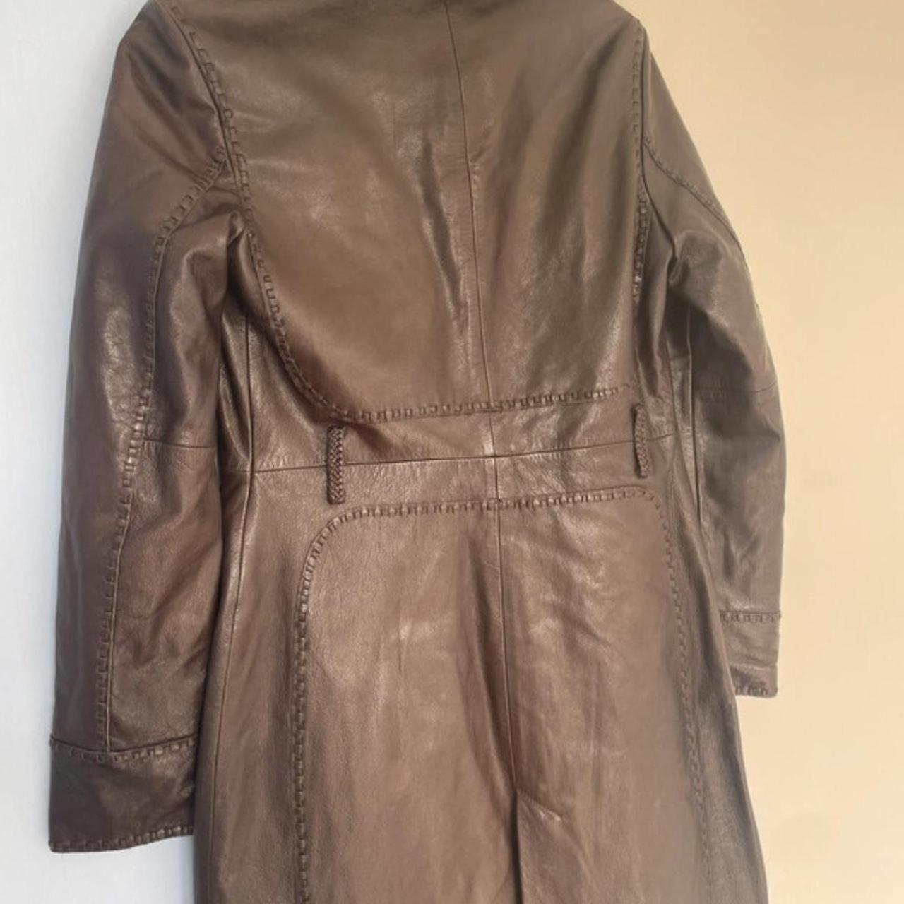 Vintage brown leather mng mango coat Size s but... - Depop