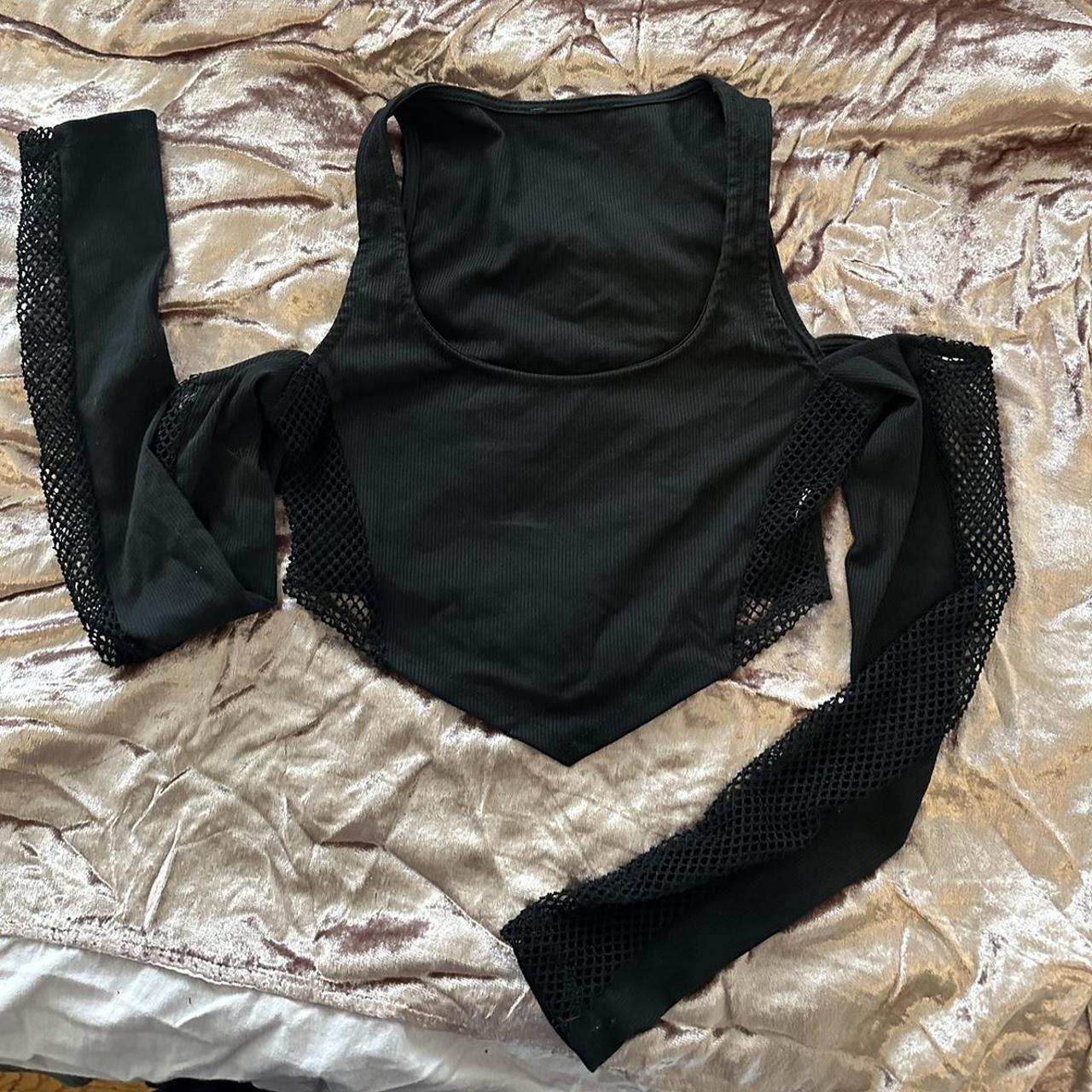 Goth cut out crop top with mesh on sides and a v... - Depop