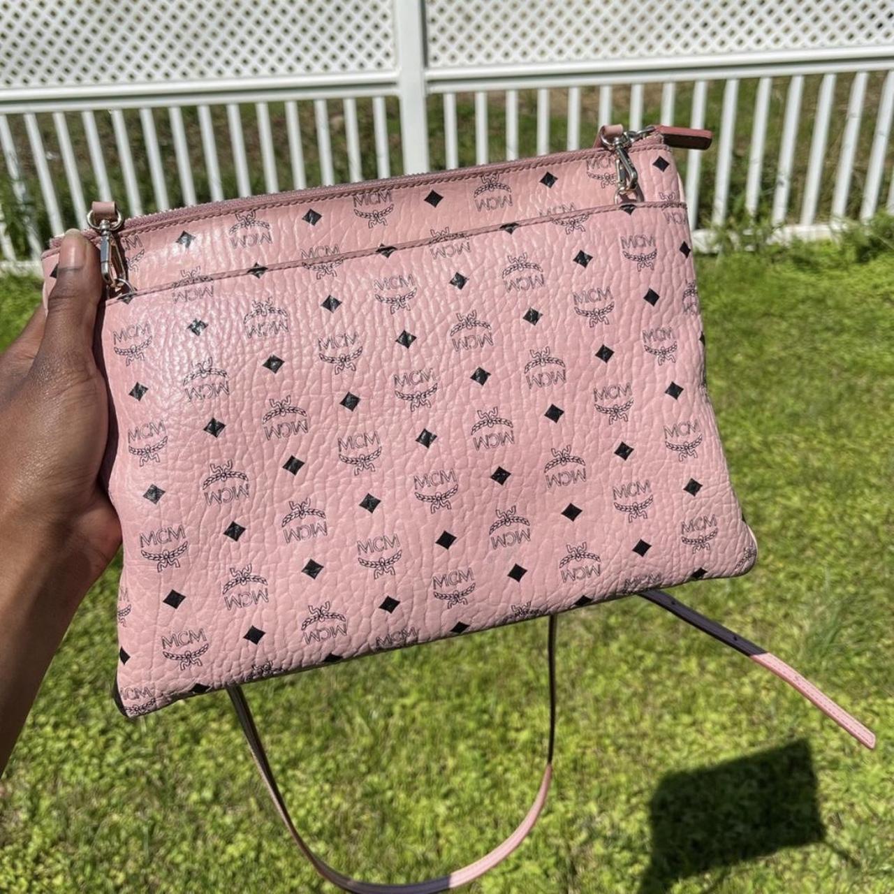 Authentic Pink MCM Visetos Crossbody (minor stains... - Depop