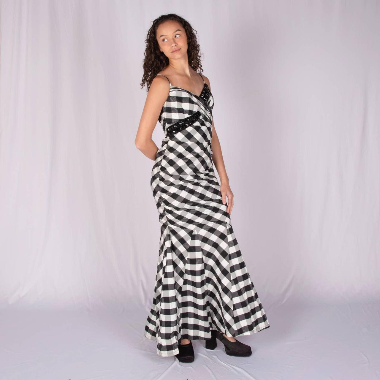 Vintage Checkered Prom Dress Vintage black and white... - Depop