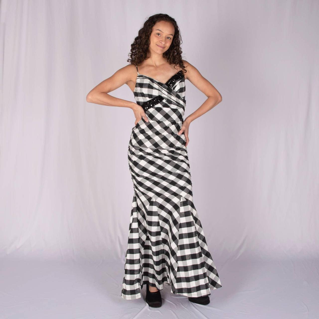 Vintage Checkered Prom Dress Vintage black and white... - Depop