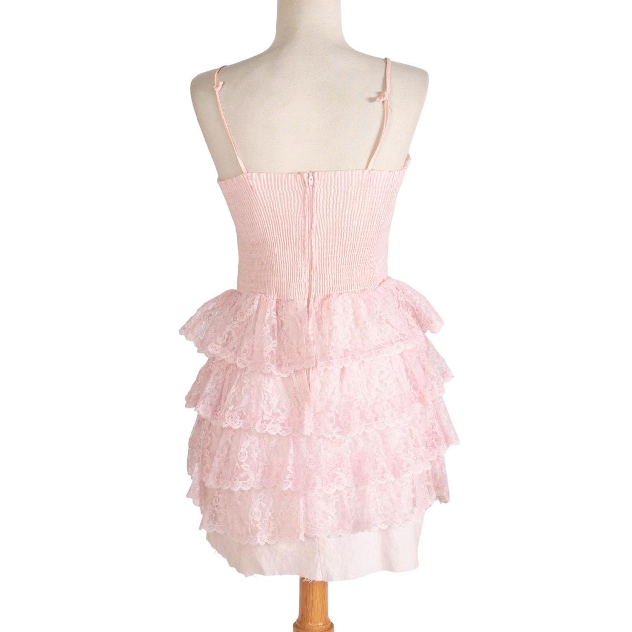 1980s Pink Ruffle Lace Party Dress | Bust 36-38" |... - Depop