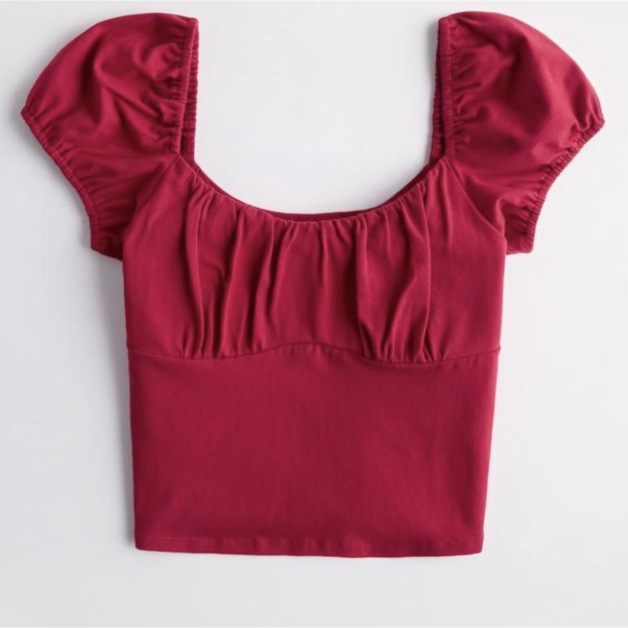 Hollister red poofy sleeve top Size s Brand new with... - Depop