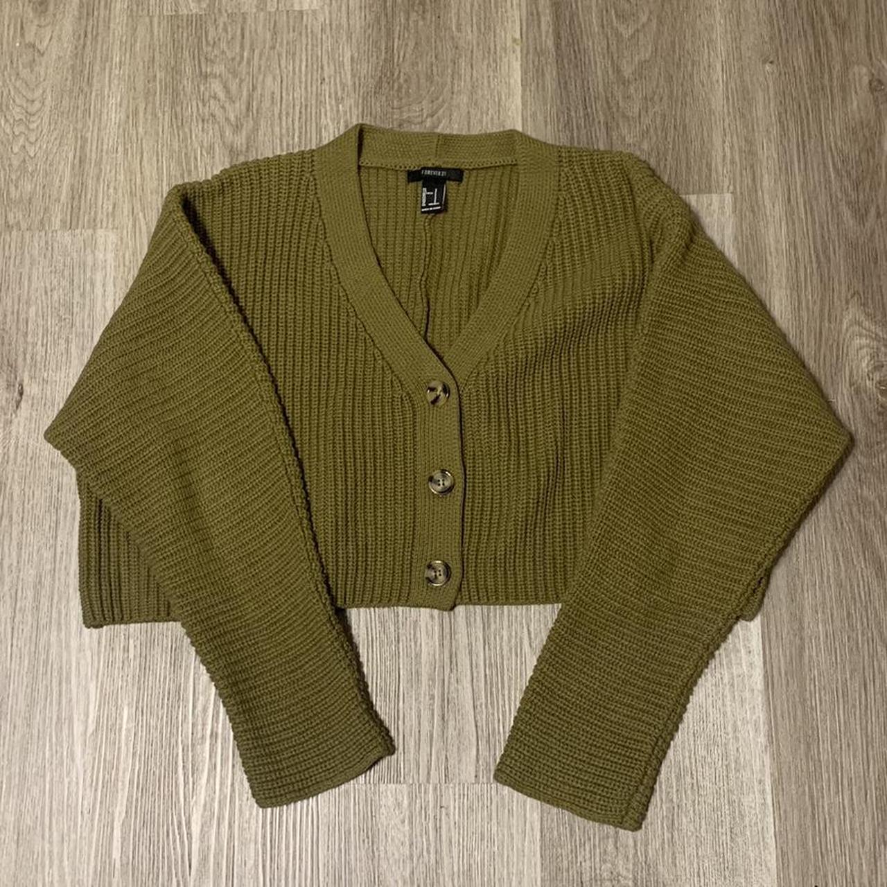 Dark olive green cropped cardigan Tortoiseshell... - Depop