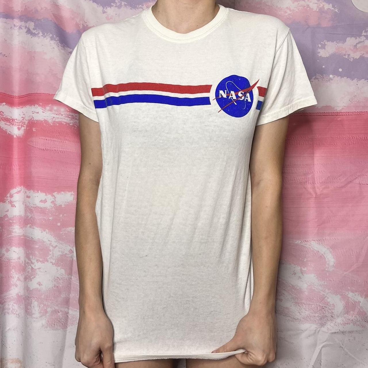 Neon Riot White NASA Logo Graphic Tee Discoloration... - Depop