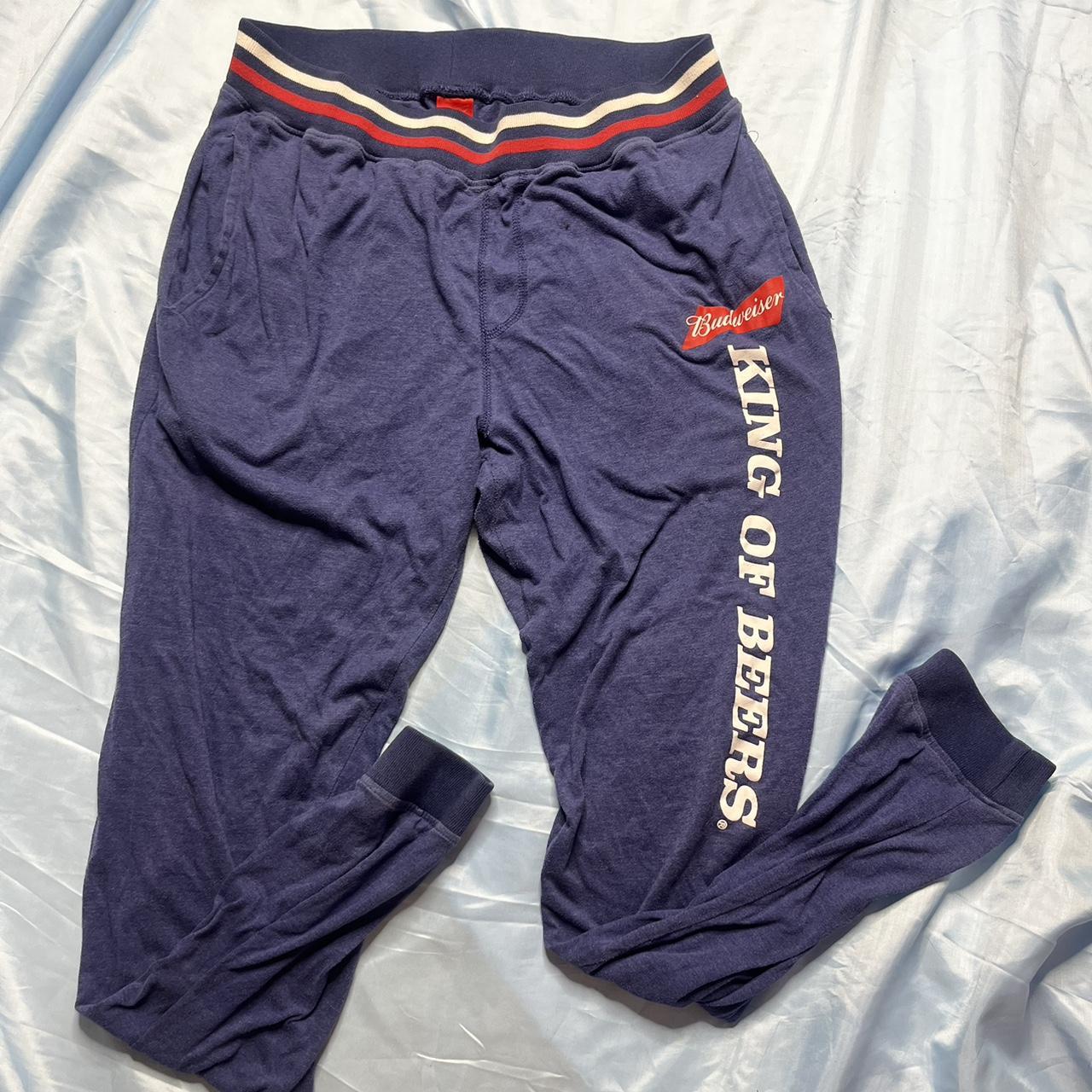 Budweiser Novelty Blue Pajama Pants the fabric is a... - Depop
